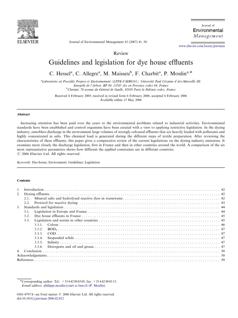 Guidelines and Legislation For Dye House Ef Uents: C. Hessel, C ...
