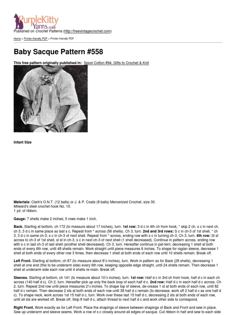 Baby Sacque Pattern | PDF | Crochet | Softlines (Retail)