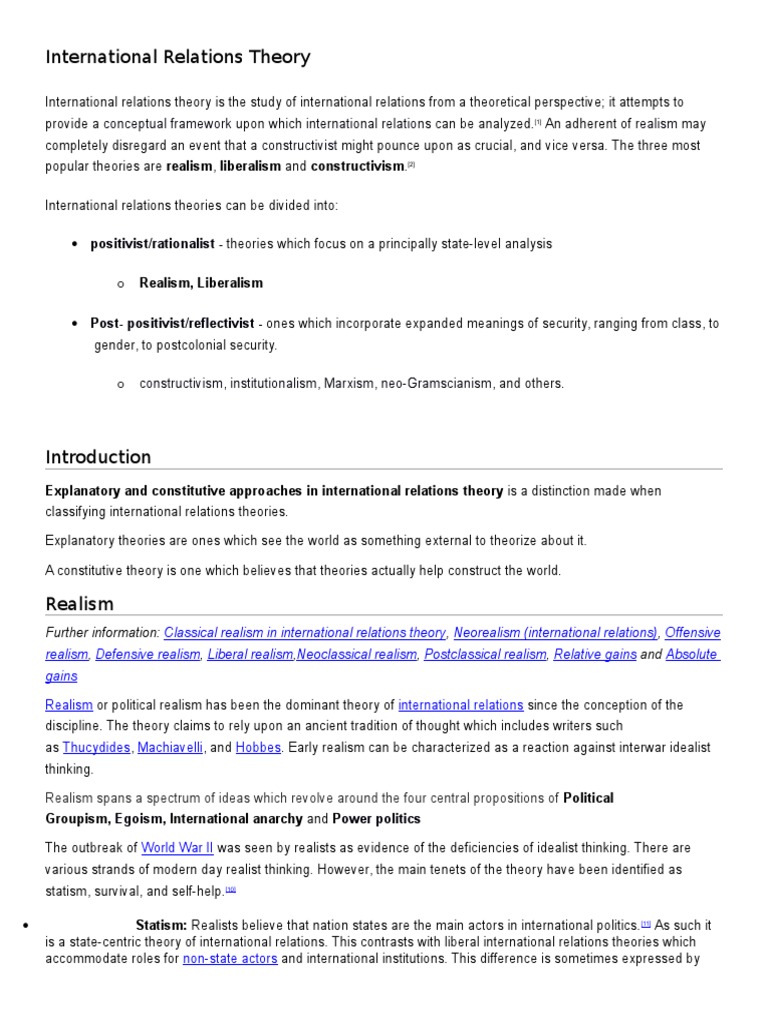 Overview of International Relations Theories | PDF | World Systems ...