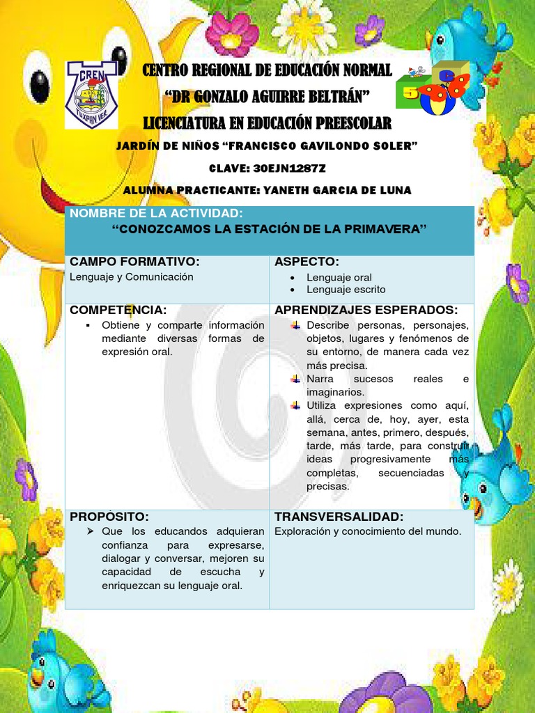 Planeación La Primavera | Jardín de infancia | Ciencia cognitiva