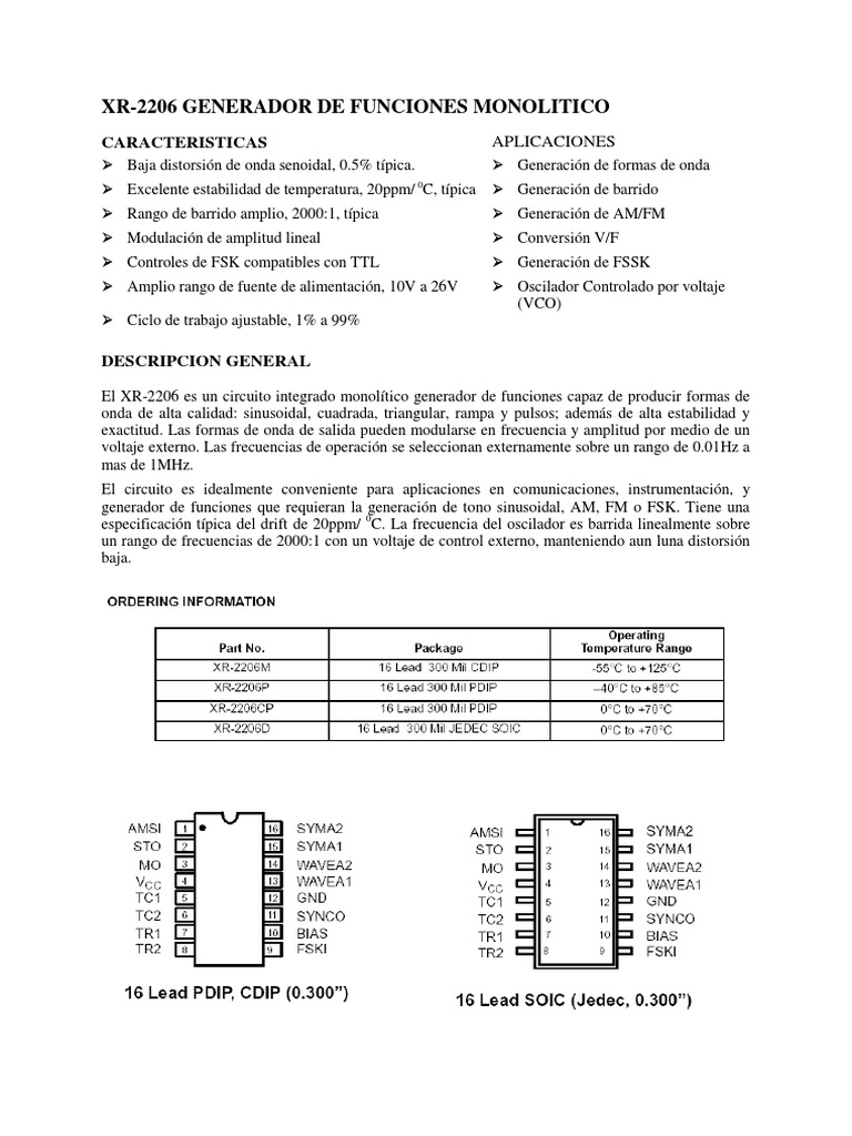 Circuito Integrado XR2206 para Generar Formas de Onda | PDF ...