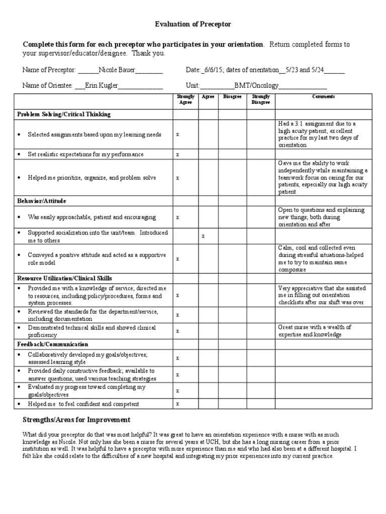 Eval of Preceptor - Erin New Hire | PDF | Nursing | Strategic Management