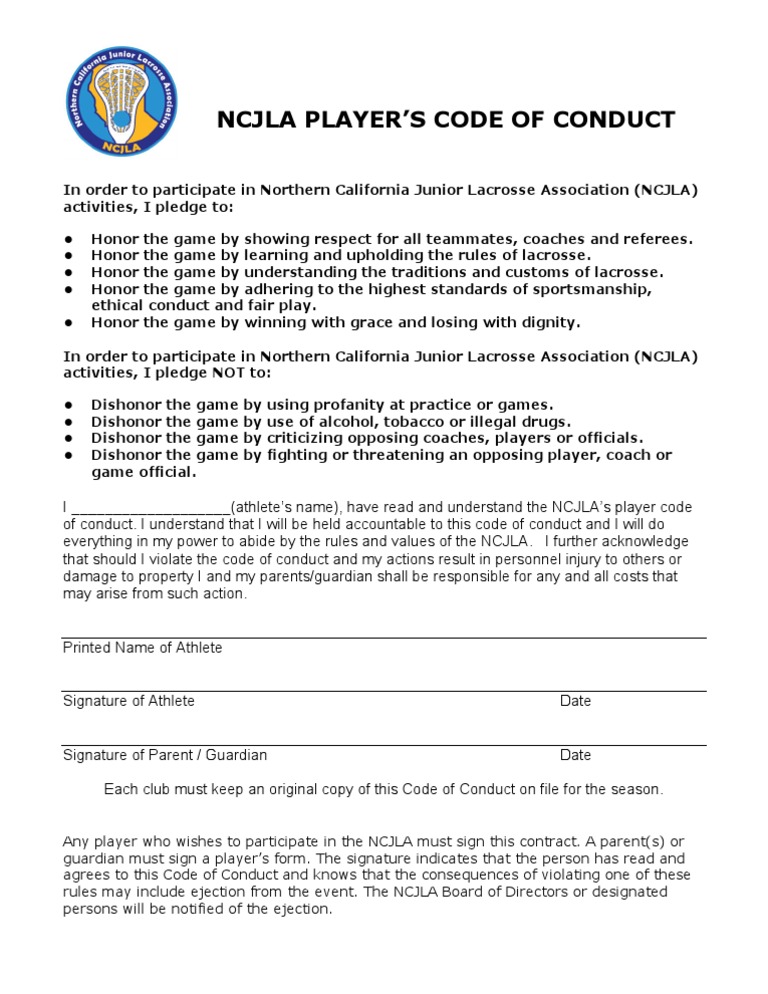 NCJLA Player's Code of Conduct | PDF