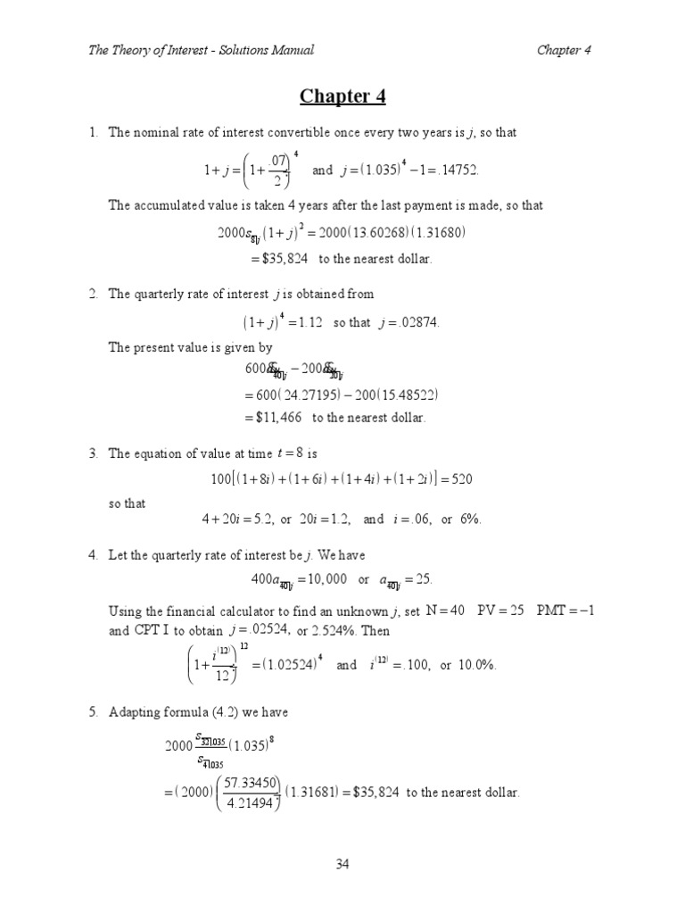 Solution To Theory of Interest Bchapter 4 Third Edition | PDF | Present ...