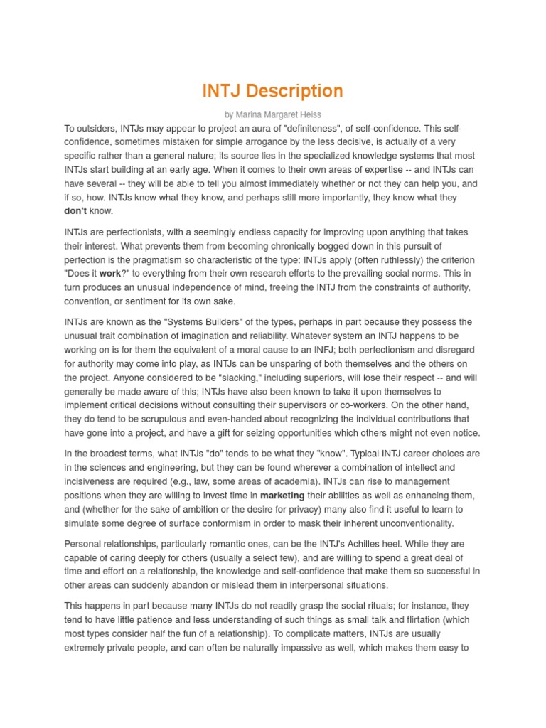 INTJ Description | PDF | Personality Type | Cognition