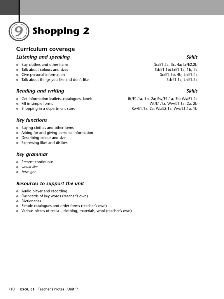09 - ESOL Teacher Notes Entry 1 Unit 9 | PDF | Vocabulary | Reading ...