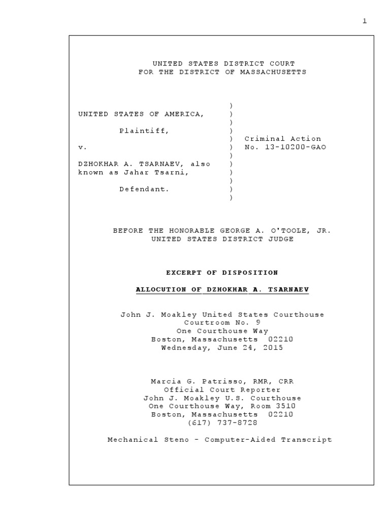 Excerpt of Disposition Allocution of Dzhokhar A. Tsarnaev | PDF | God ...