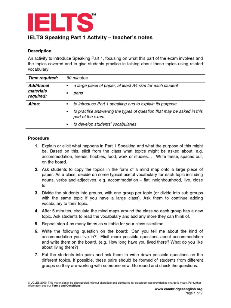 Ielts Speaking Part 1 | PDF | Question | Test (Assessment)