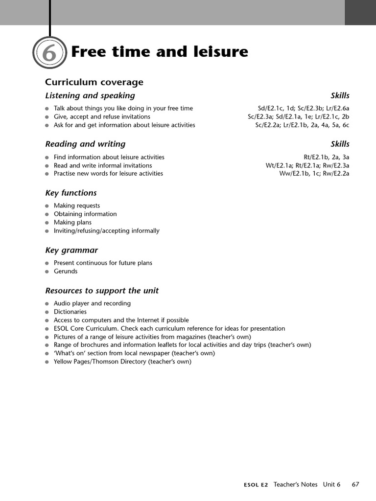 06 - ESOL Teacher Notes Entry 2 Unit 6 | PDF | Question | Vocabulary