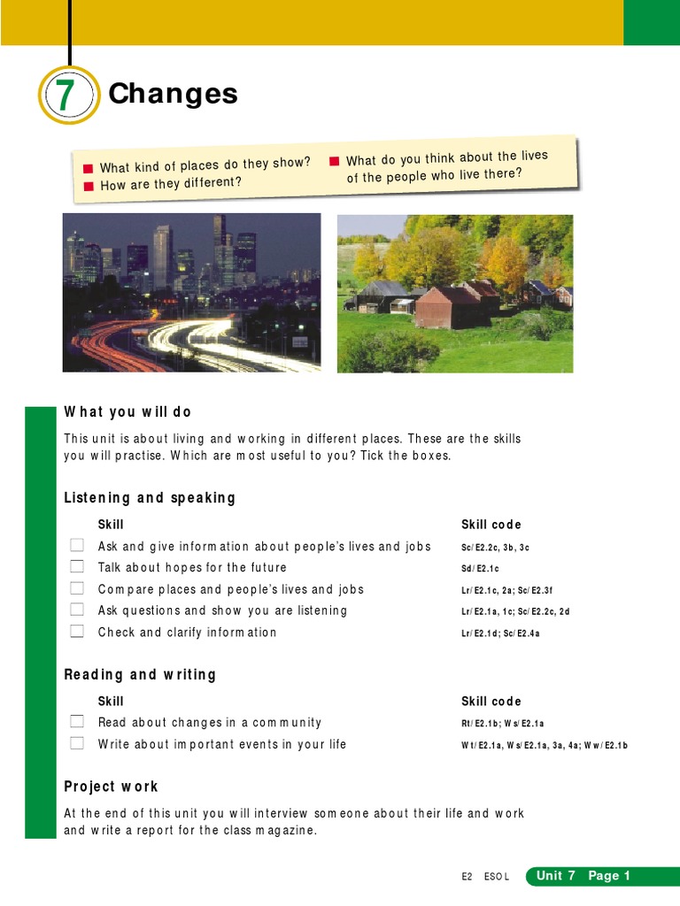 ESOL Entry 2: Skills for Life Unit 7 | PDF | English Language | Semiotics