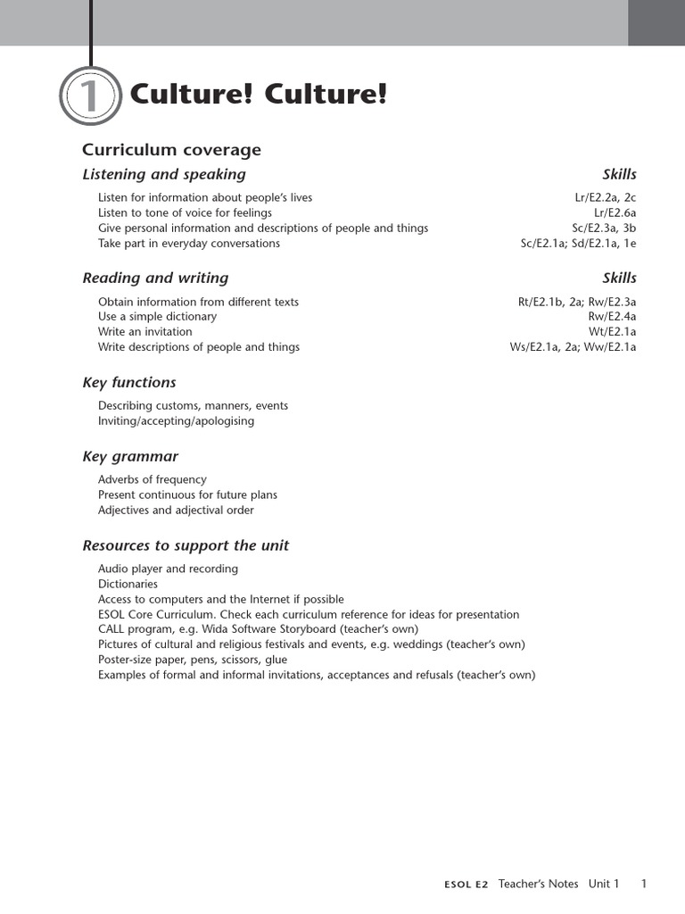 01 - ESOL Teacher Notes Entry 2 Unit 1 | Download Free PDF | Adjective ...