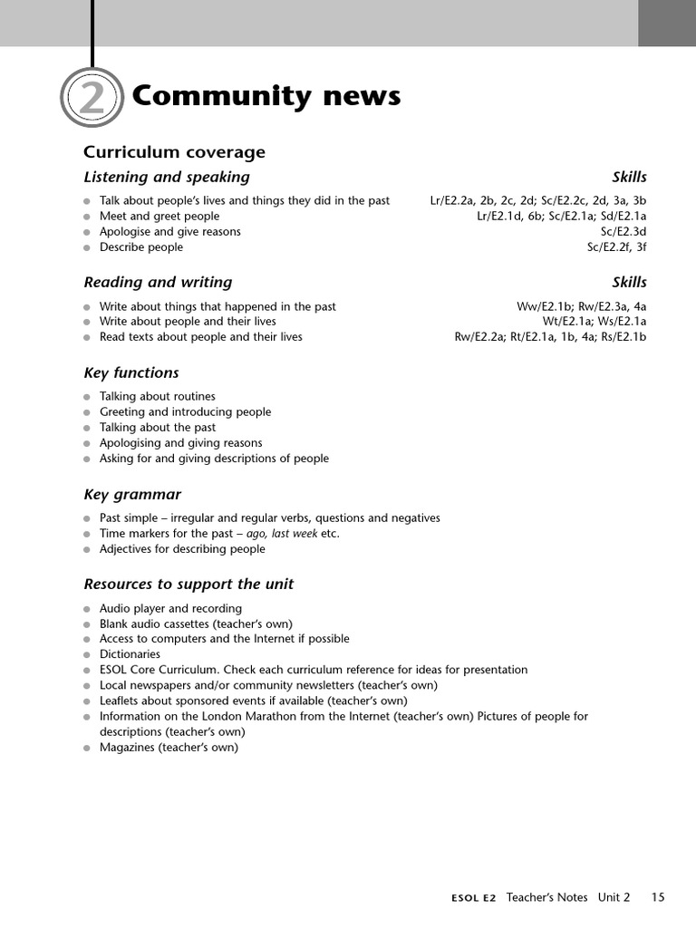 02 - ESOL Teacher Notes Entry 2 Unit 2 | PDF | Question | English As A ...