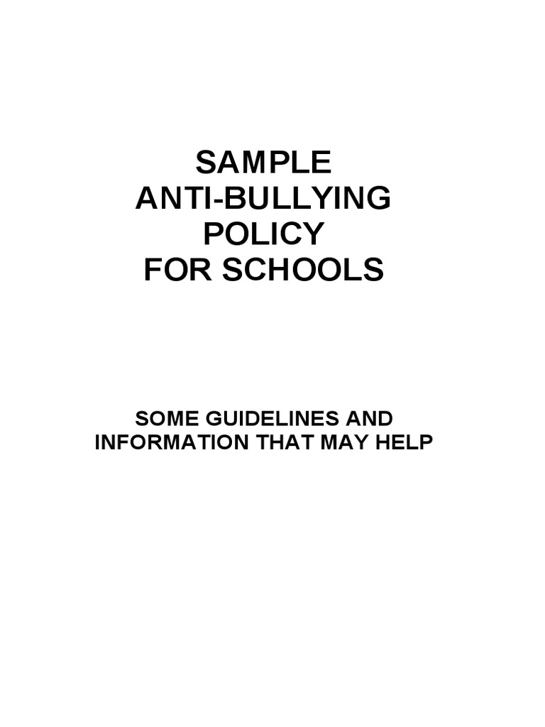 Sample Anti-Bullying Policy For Schools: Some Guidelines and ...