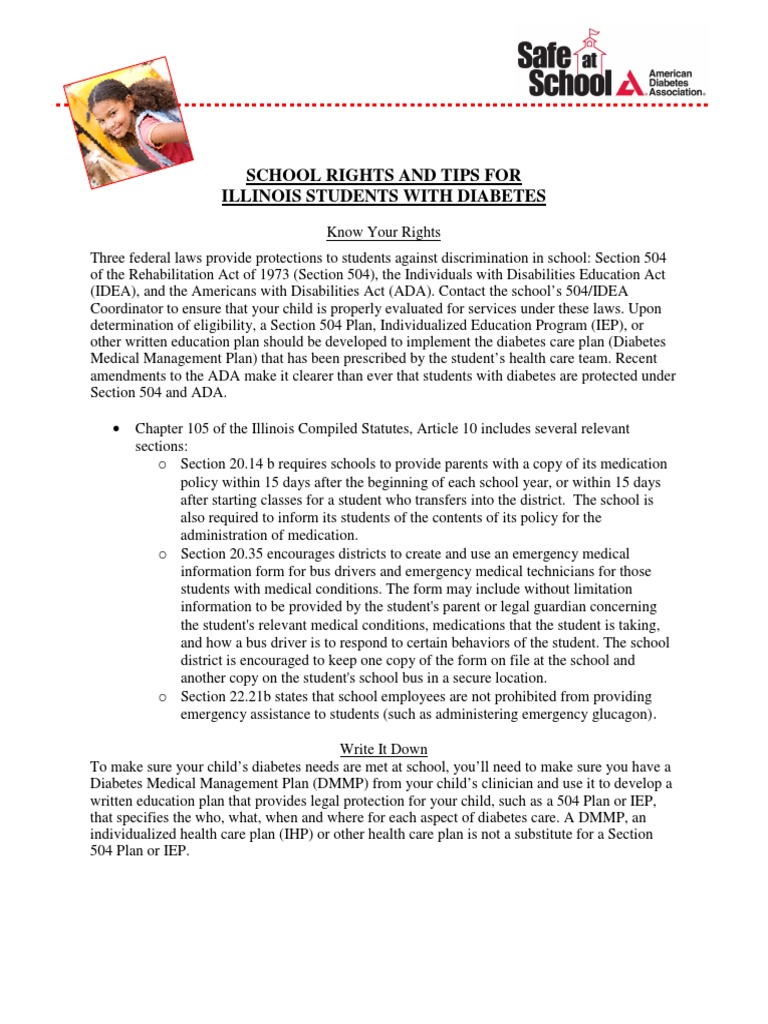 Illinois Students' Diabetes Rights Guide | PDF | Section 504 Of The ...