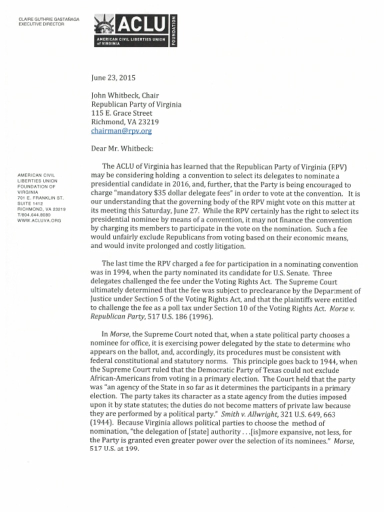ACLU/RPV Poll Tax Letter | PDF | Voting Rights Act Of 1965 | U.S. State