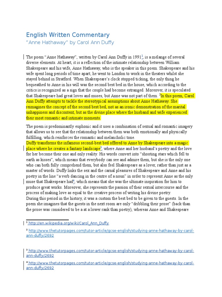 English Written Commentary Anne Hathaway | PDF | William Shakespeare ...