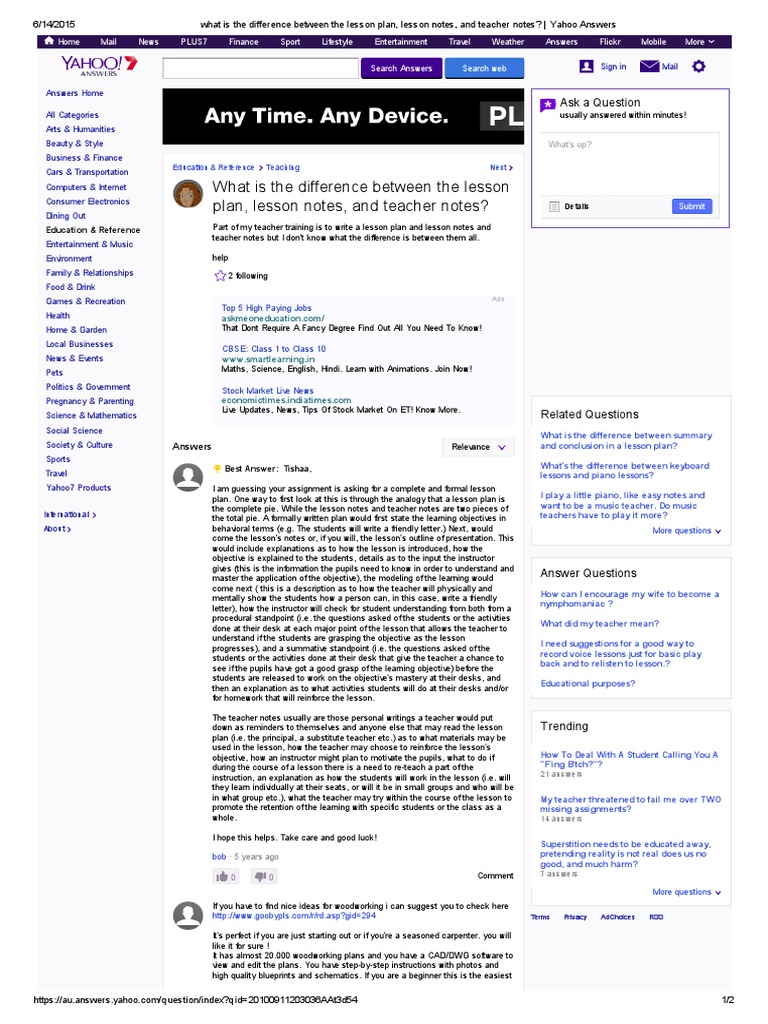 What Is The Difference Between The Lesson Plan, Lesson Notes, and ...