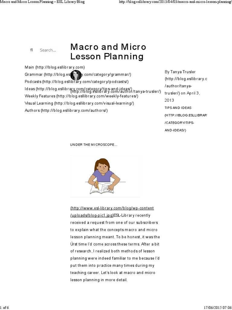 Macro and Micro Lesson Planning – ESL Library Blog | Curriculum ...
