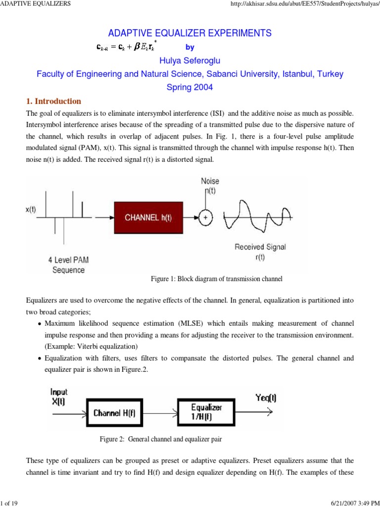 Overview of Adaptive Equalizers | PDF | Signal To Noise Ratio ...