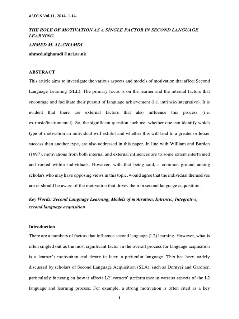The Role of Motivation As A Single Factor in Second Language Learning | PDF | Second Language ...