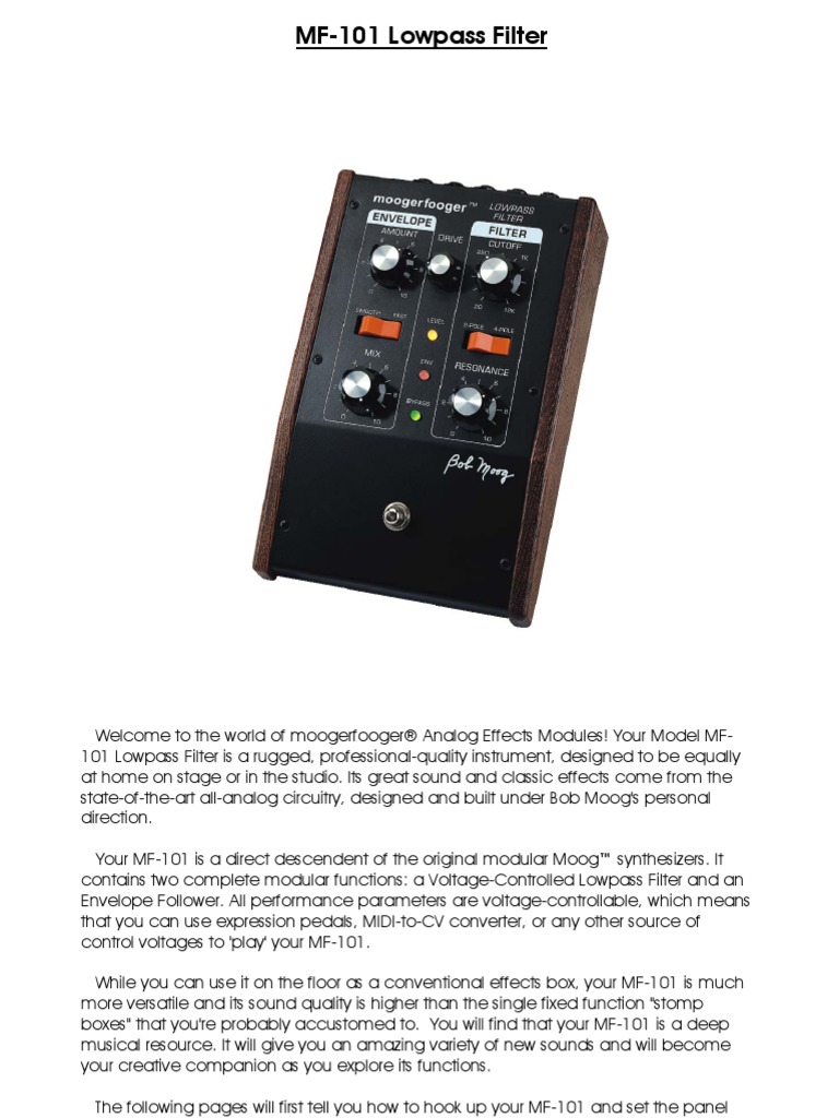 Moog MF101 Moogerfooger Low Pass Filter | PDF | Pitch (Music) | Synthesizer