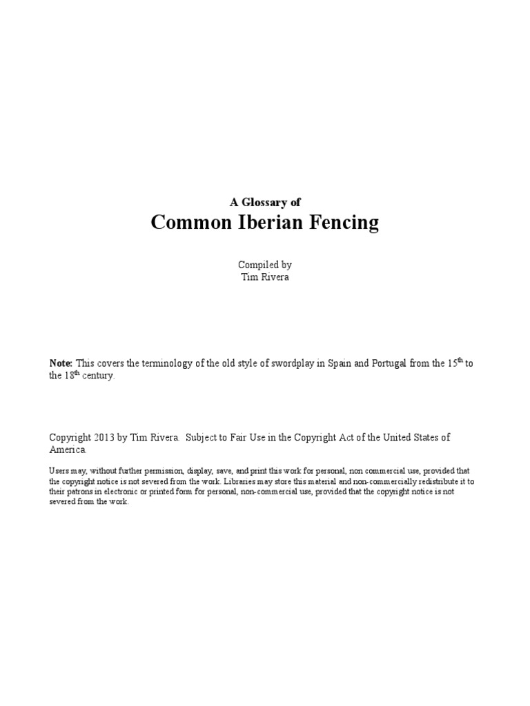 Common Iberian Fencing: A Glossary of | PDF | Blade Weapons | Sword