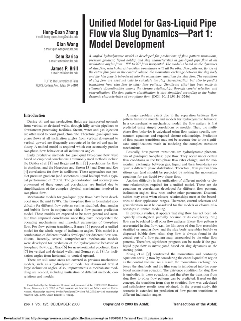 Unified Model For Gas - Liquid Pipe Flow Via Slug Dynamics - Part 1 ...