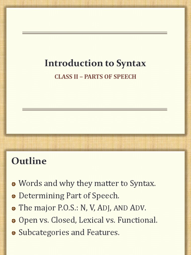 Class 2 - SS 2015 - Syntax - Parts of Speech | PDF | Part Of Speech ...