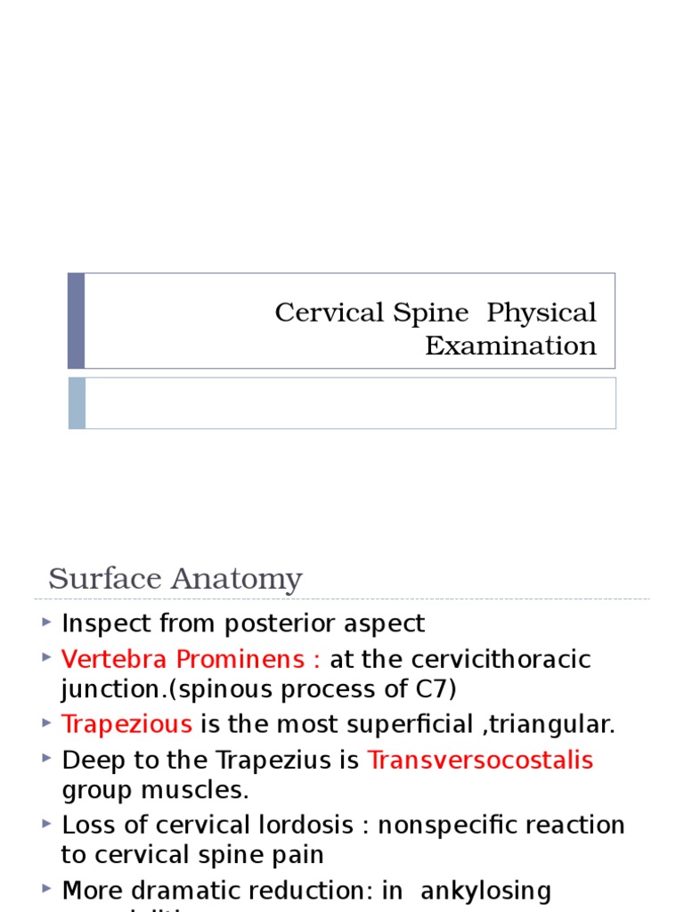 Cervical Spine Physical Examination | PDF | Vertebra | Musculoskeletal ...