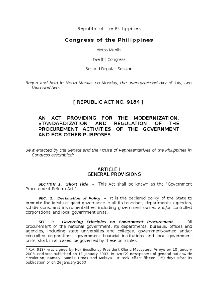 Preliminary Ra 9184 | PDF | Construction Bidding | Procurement