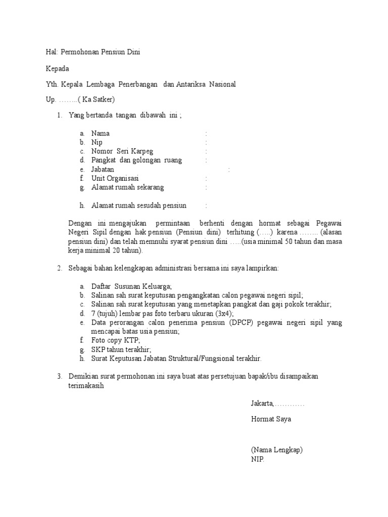 Contoh Surat Pengajuan Pensiun Dini Karyawan Swasta – Beinyu.com Contoh Surat Pengajuan Pensiun Dini Karyawan Swasta – Beinyu.com