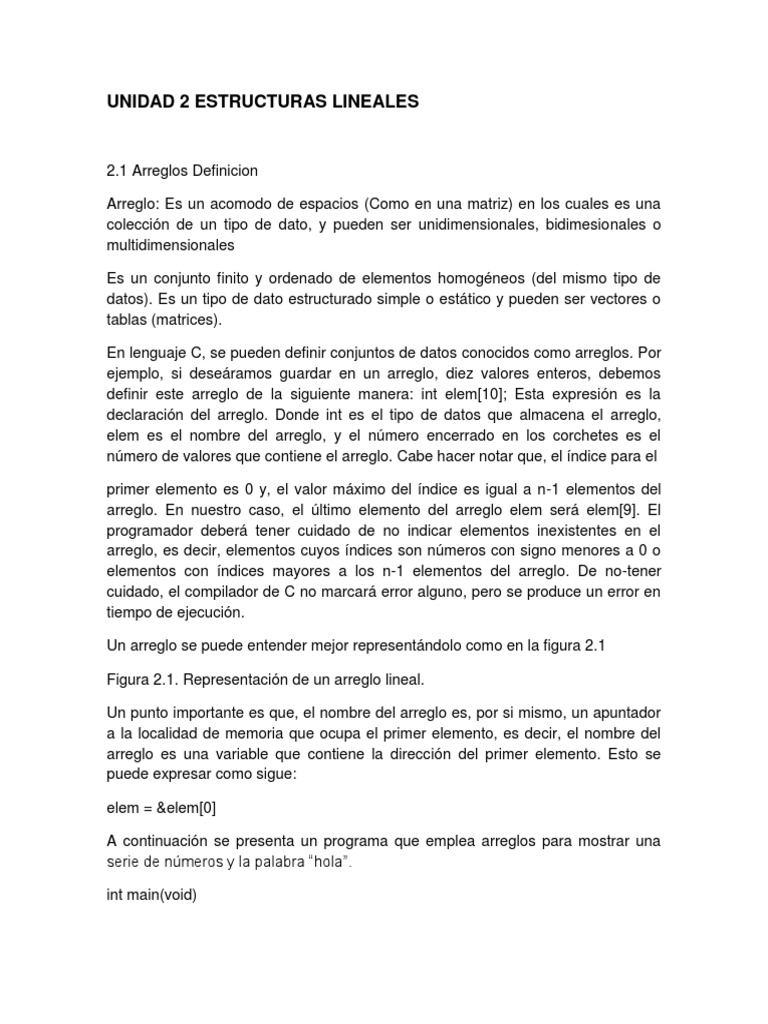 Estructuras lineales: definición y operaciones básicas de arreglos ...