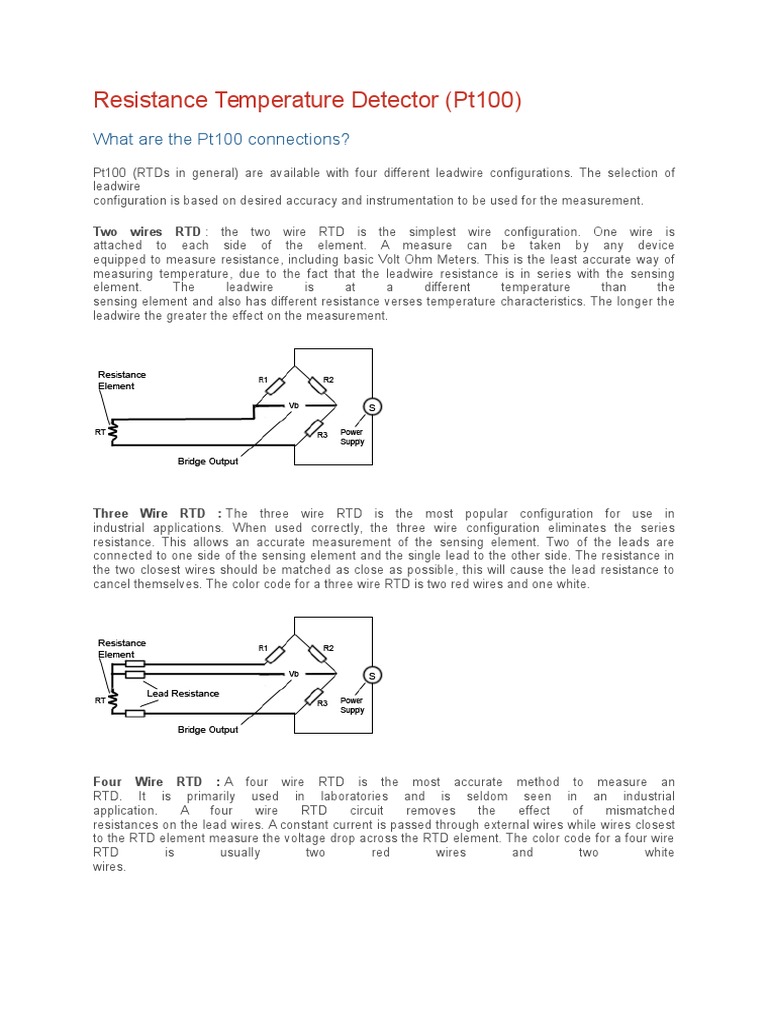 Pt100 Connections & Temperature Measurement | PDF | Electrical ...
