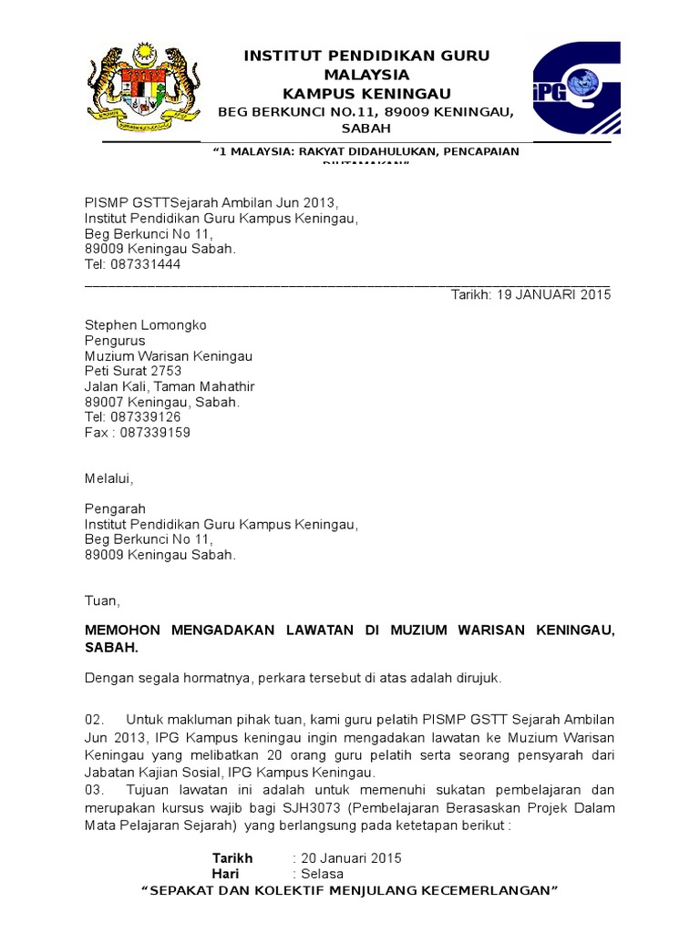 Contoh Surat Lawatan | PDF