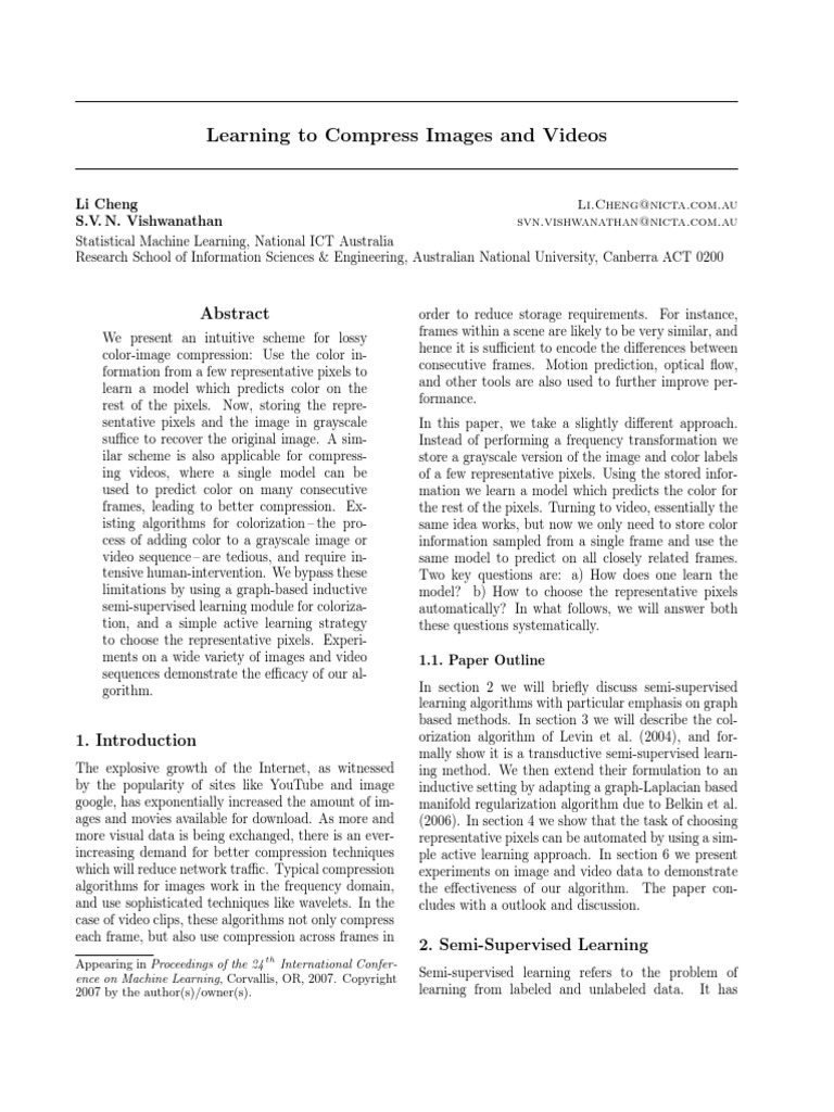 Learning To Compress Images and Videos | PDF | Data Compression | Areas ...