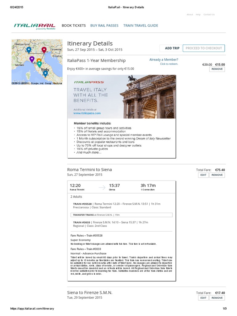 ItaliaRail - Itinerary Details PDF | PDF | Fare | Ticket (Admission)