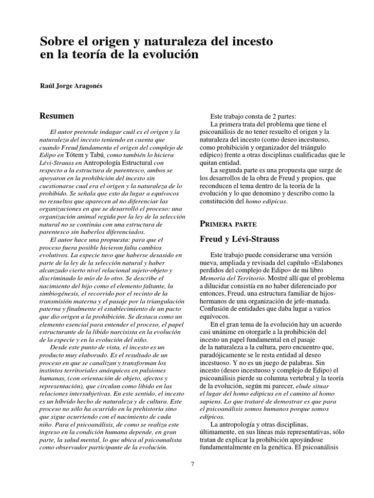 Sobre El Origen y Naturaleza Del Incesto | PDF | Incesto | Complejo de Edipo