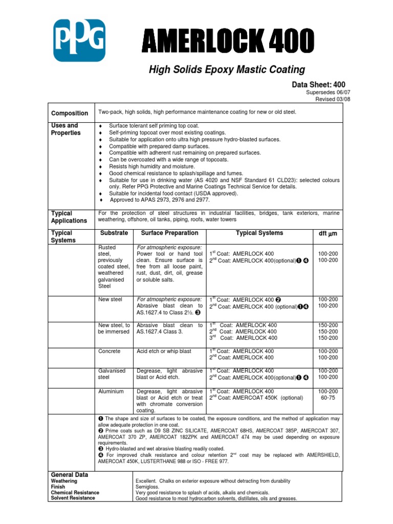 0400 Amerlock 400 PDS March 08 | PDF | Galvanization | Relative Humidity