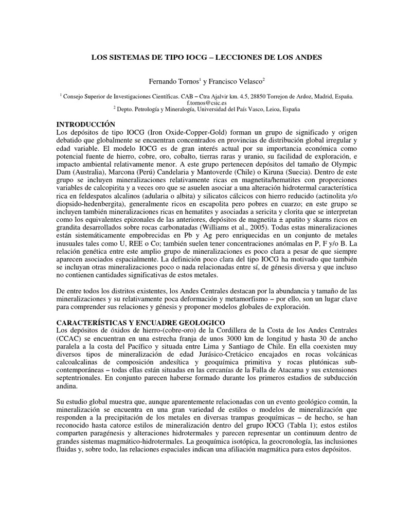 Sistemas IOCG en los Andes Centrales | PDF | Magma | Roca (geología)