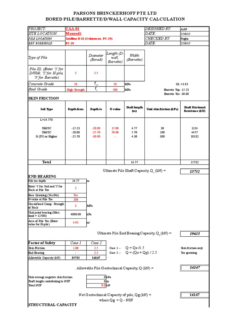 Pile - Dwall Capacity Calculation | PDF | Deep Foundation ...