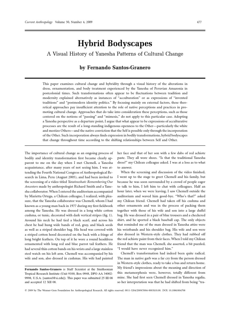 Hybrid Bodyscapes. A Visual Histor of Yanesha Patterns of Cultural Change - Santos Granero | PDF ...