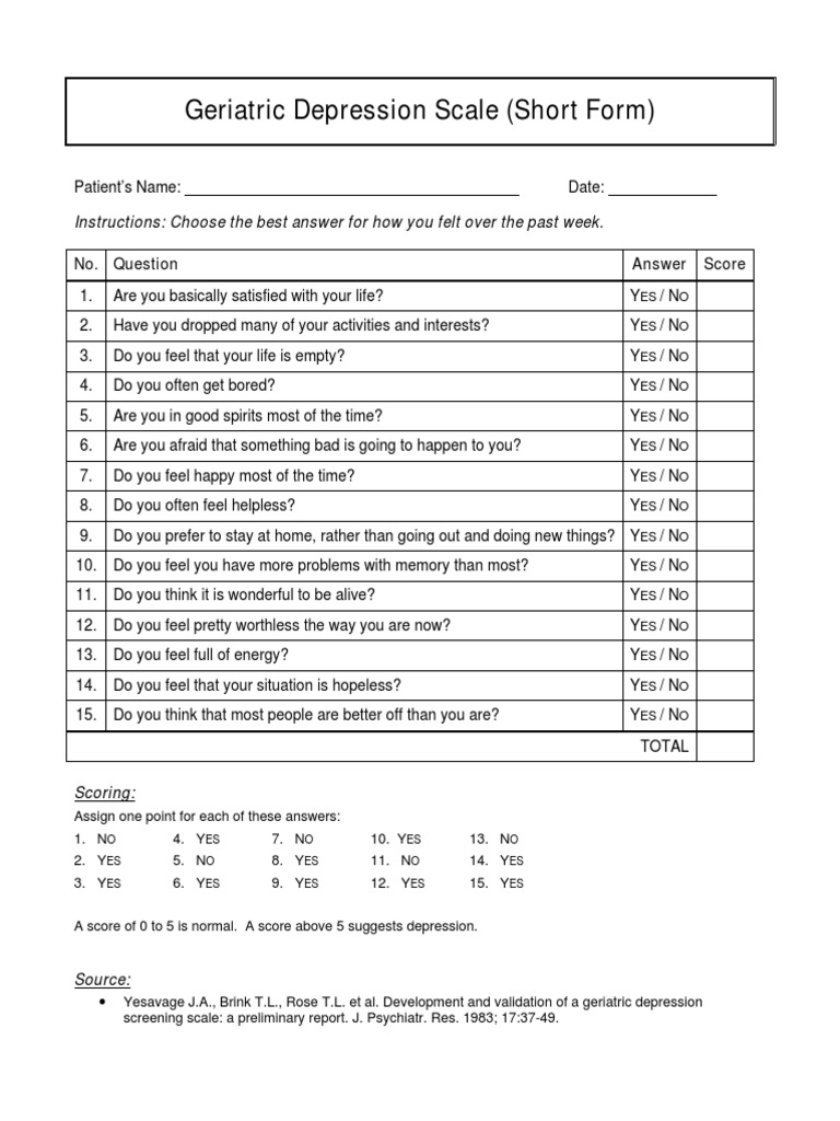 Geriatric Depression Scale Short Form | PDF | Wellness | Lifestyle