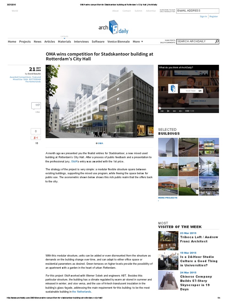 OMA Wins Competition For Stadskantoor Building at Rotterdam's City Hall ...