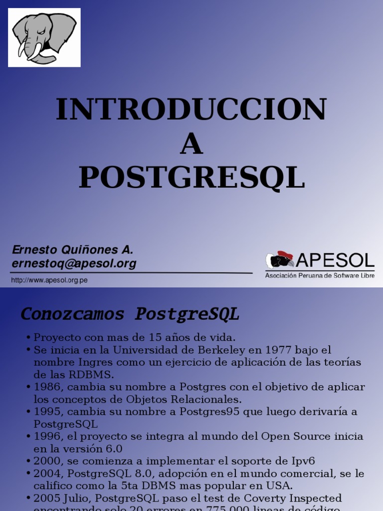 Introduccion A Postgresql | PDF | Postgre Sql | Software libre