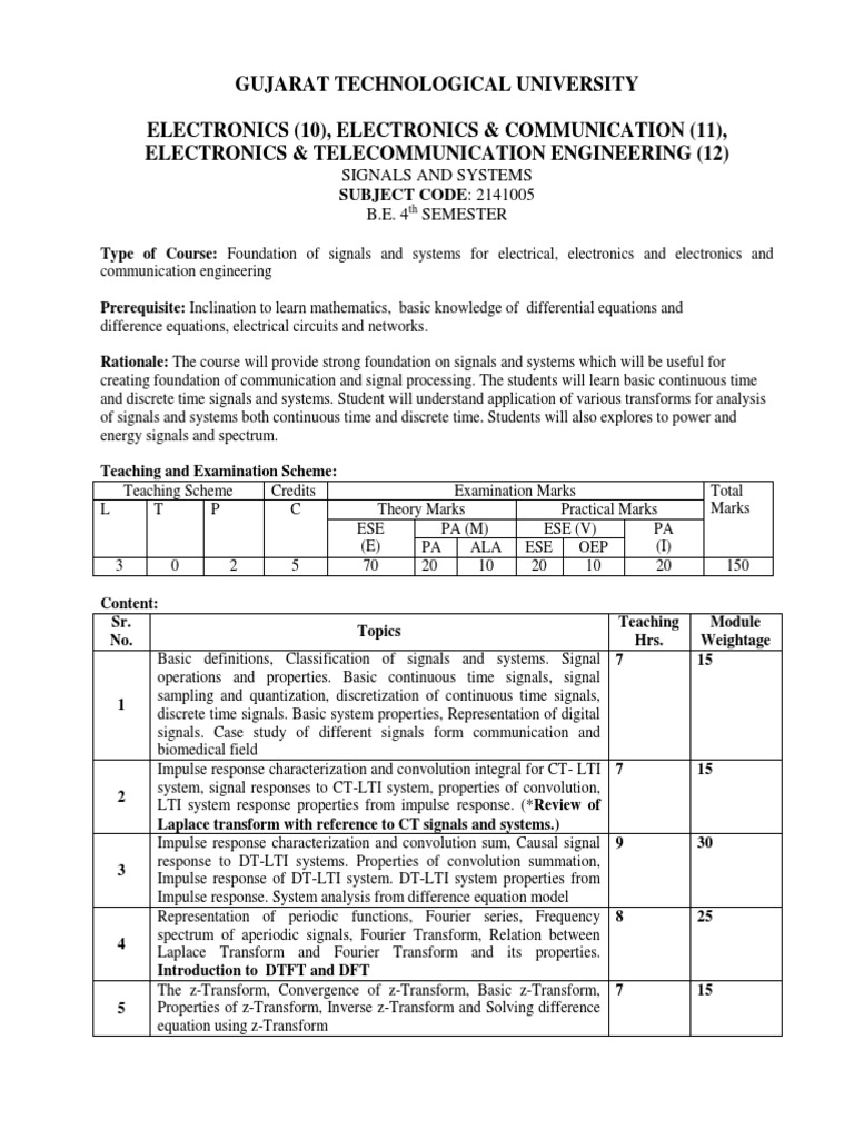 Signals and Systems | PDF | Signal (Electrical Engineering) | Laplace ...