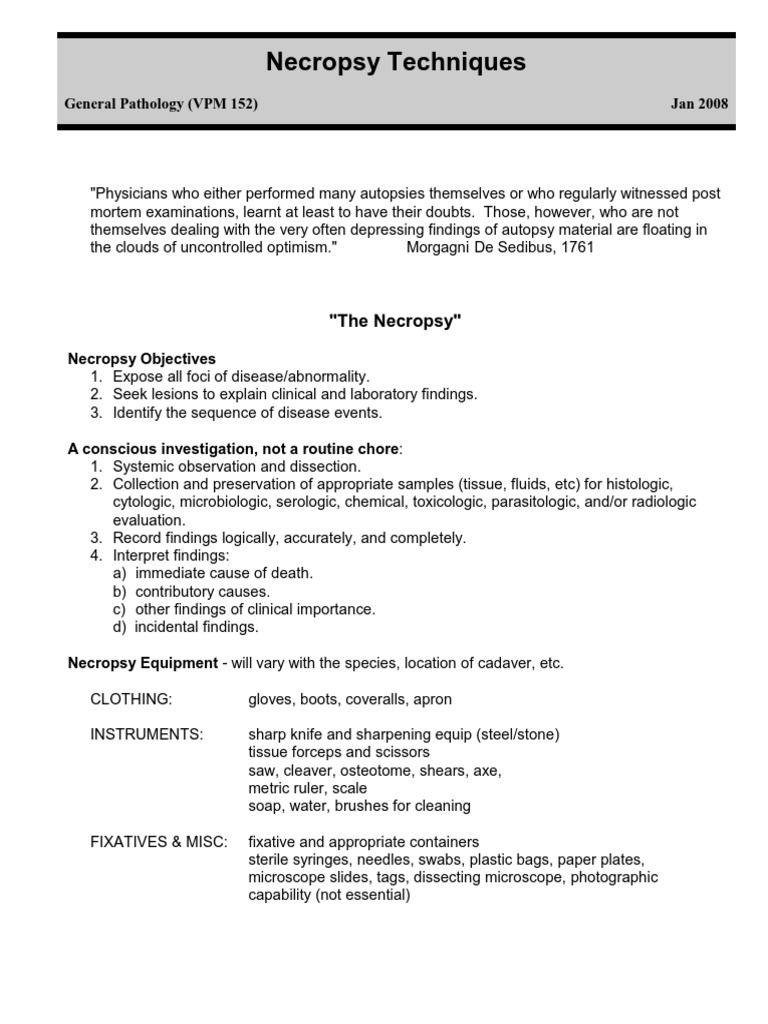 Necropsy Techniques: General Pathology (VPM 152) Jan 2008 | PDF | Heart ...