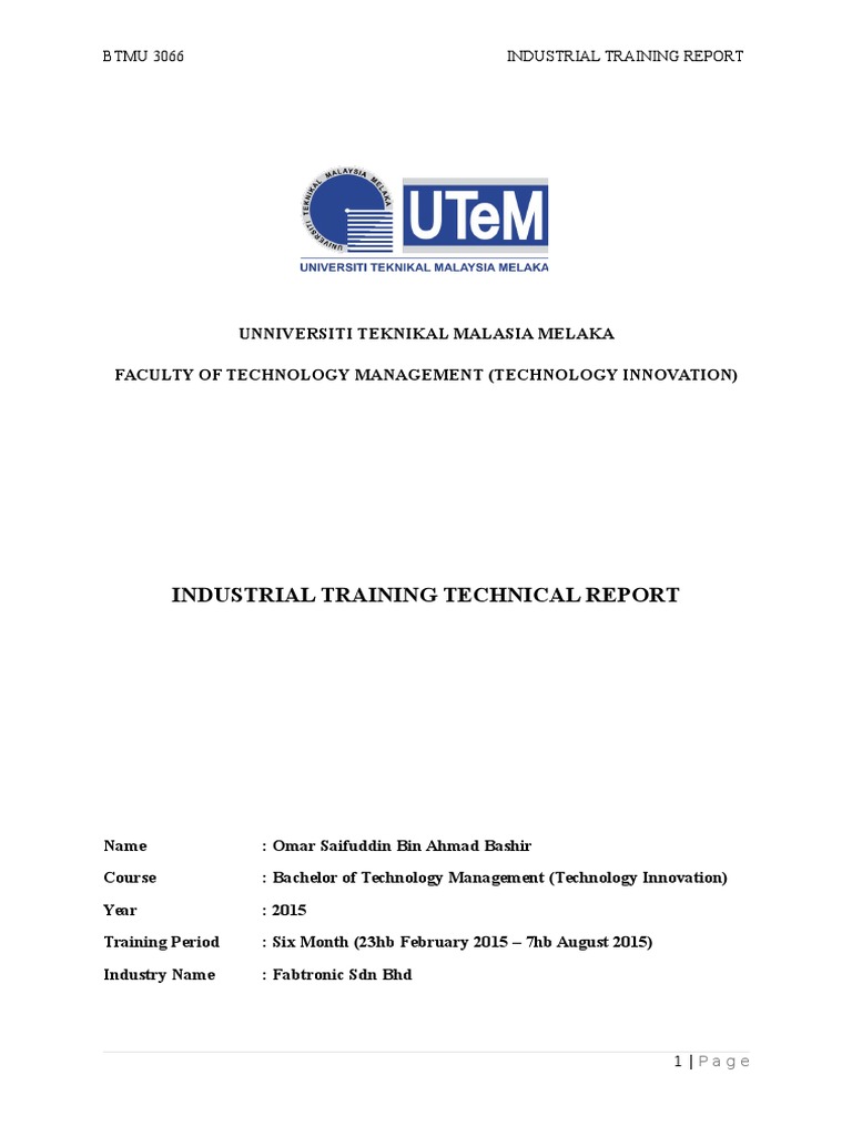 Industrial Training Report at Fabtronic | PDF | Recruitment | Internship