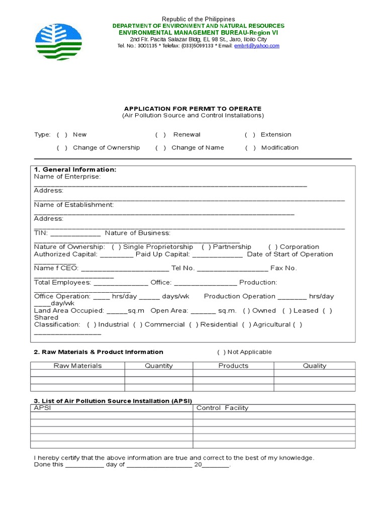 Air Pollution Permit Application Form | PDF | Air Pollution | Pollution