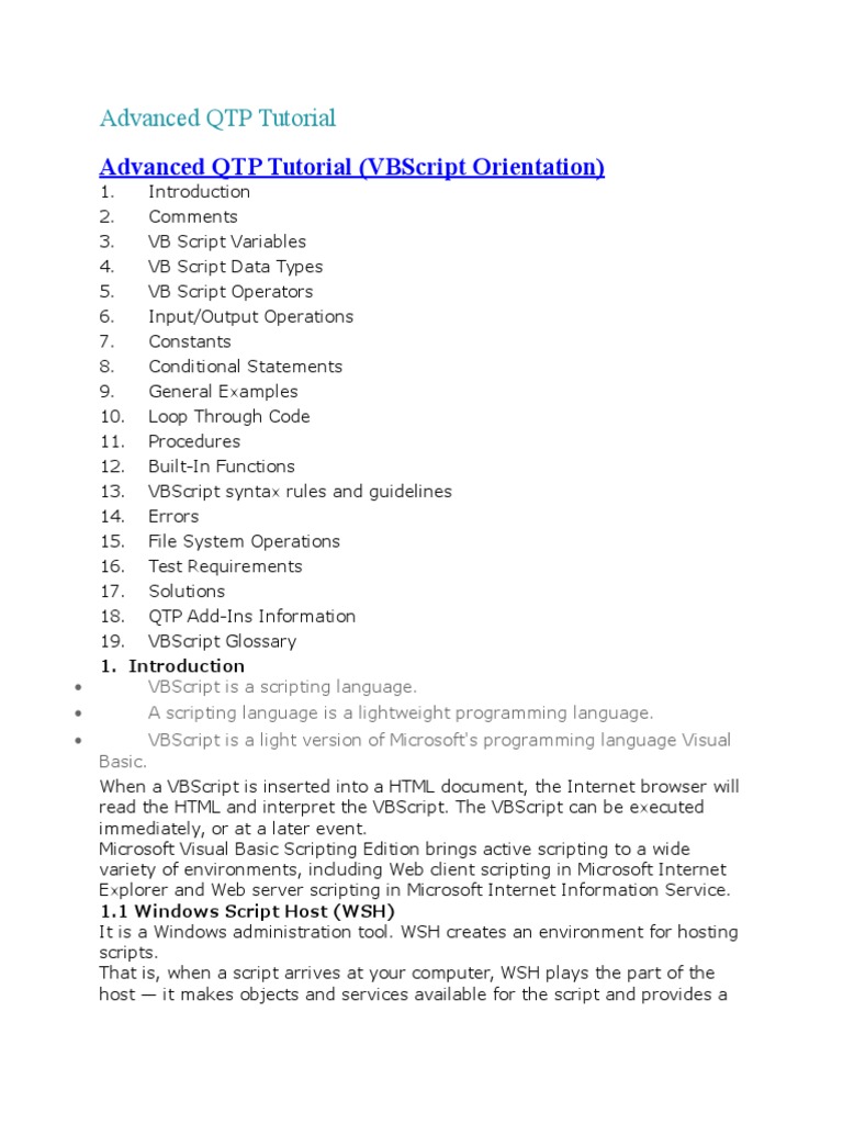Advanced Qtp Tutorial Pdf Scripting Language Array Data Type
