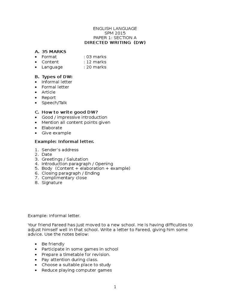 Directed Writing (DW) A. 35 Marks | PDF | Language Arts & Discipline ...